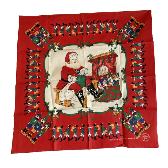 Vintage | Accessories | Vintage Christmas Bandana Made In Usa Square ...